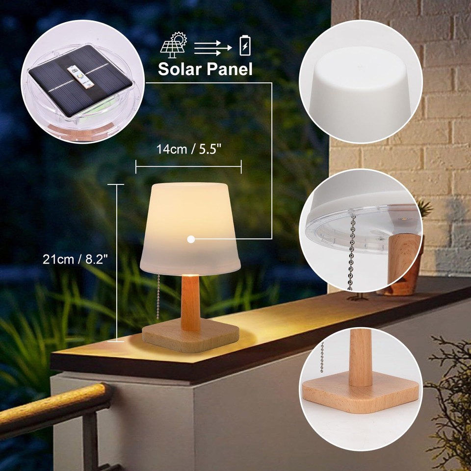 Solar Table Lamp Outdoor - 2 Pack LED Waterproof Cordless Solar Desk ...