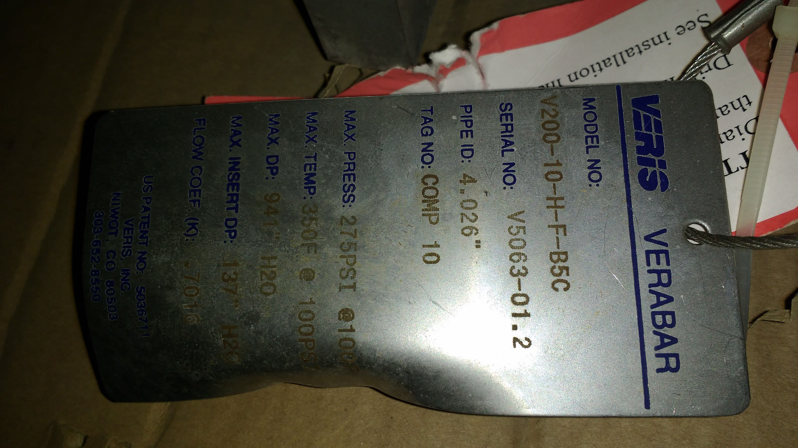 Veris Verabar V200-10-H-F-B5C "Hot Tap" Pipe ID 4.026" for sale online ...