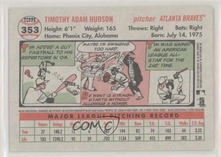 2005 Topps Heritage White Back Tim Hudson #353 0b0 | eBay UK