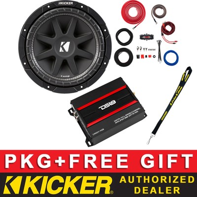 KICKER 150W C104 12" CAR AUDIO SUB PACKAGE+DS18 CLASS D 2CH AMP+8AWG ...