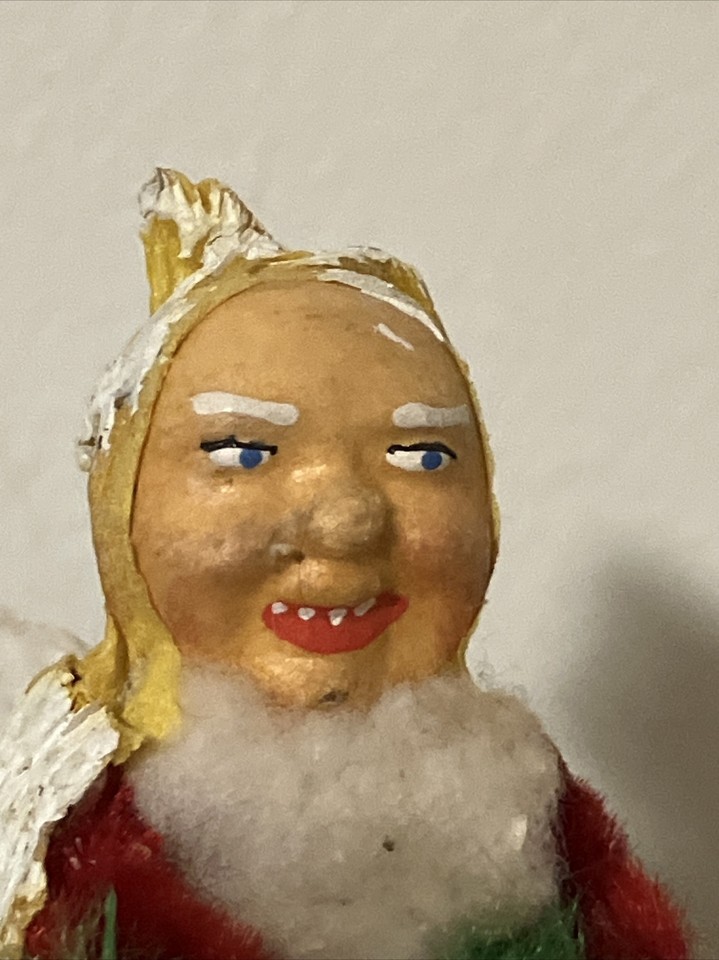 VTG X-MAS Rare Putz Santa Sleigh Gnome Paper Mache Chenille SpunCotton ...