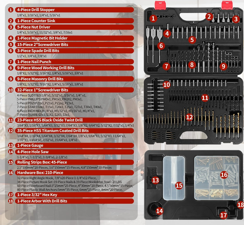 400 Pcs Drill Bit Set - Drill Bits Screwdriver Bit Set Case with Drawer ...