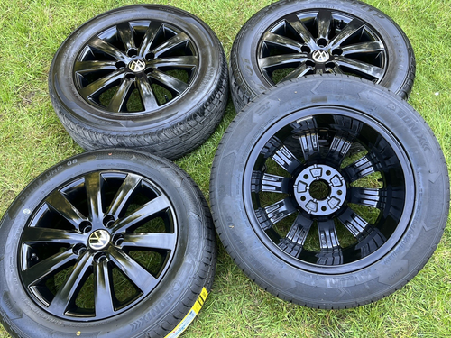 RARE x 4 GLOSS BLACK 16" VW TRANSPORTER T6 T5 T32 HIGHLINE ALLOYS ...