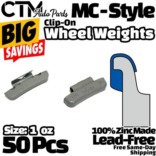 50x 1 oz MC Style Clip-on Wheel Weight 100% Zinc Made Durable Lead-Free ...