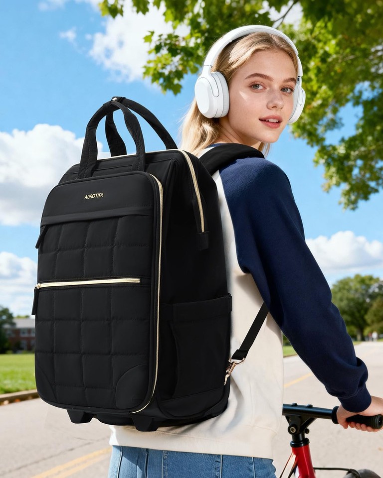 Rolling Puffer Backpack for Women, Wheeled Laptop Backpack, Short-Term ...