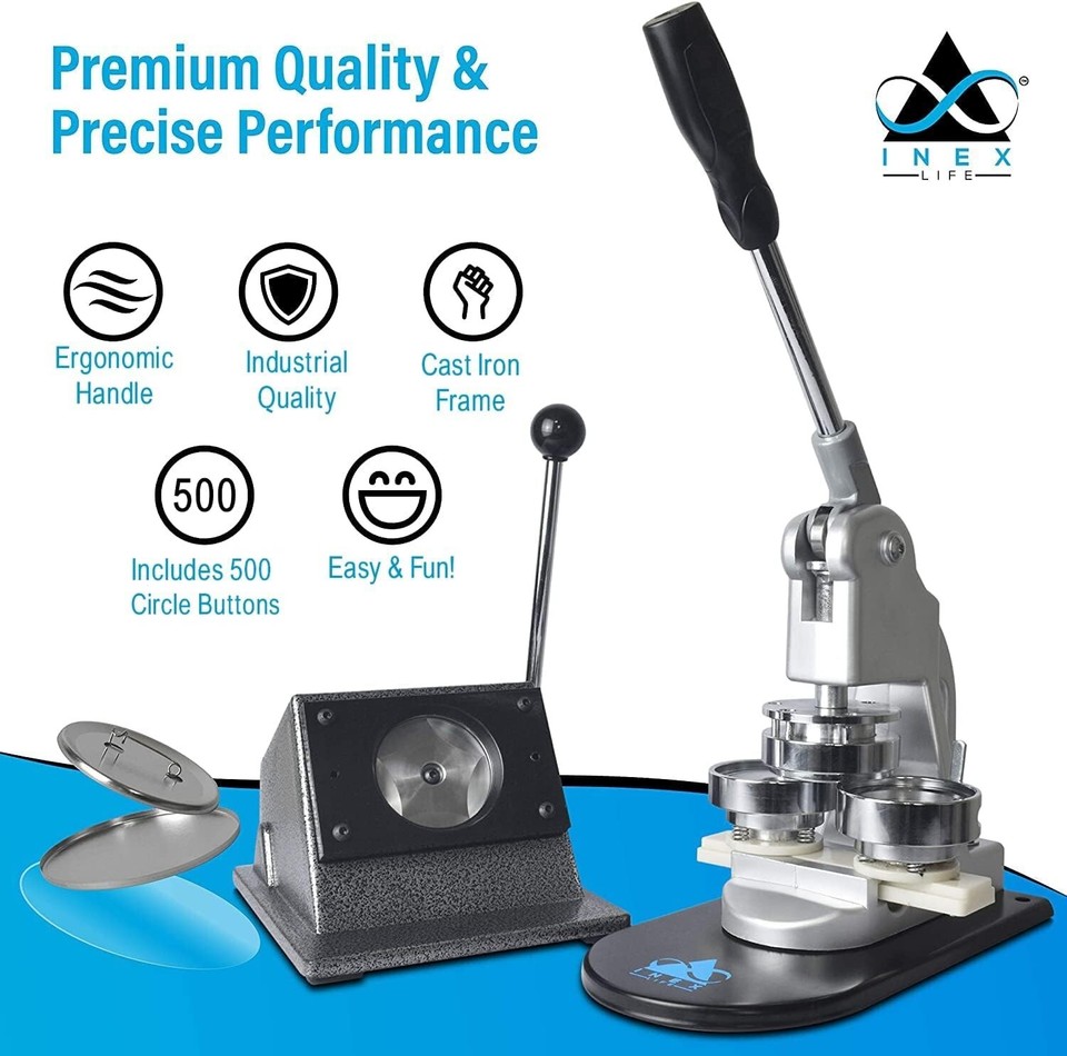 Button Maker Machine Kit 58mm (2¼ inch) with 500 Metal Badge Buttons ...