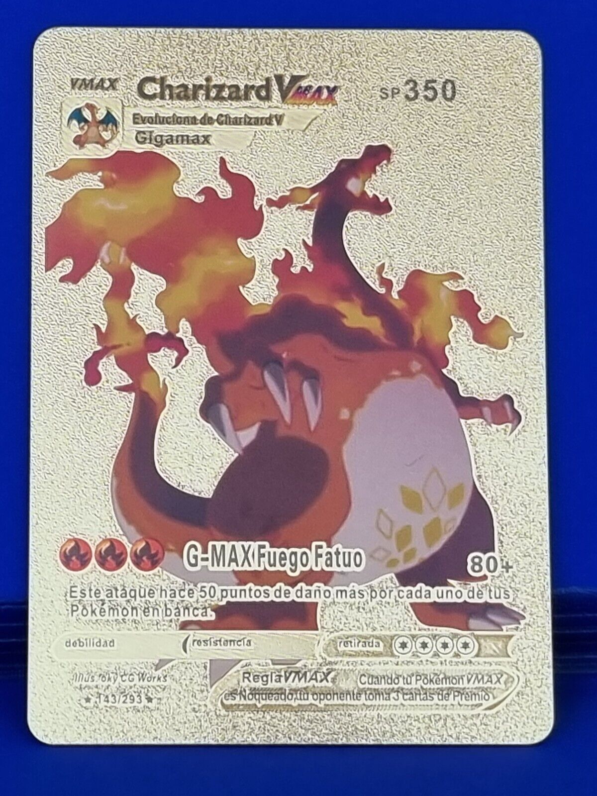 Letter Spanish Pokemon Card Charizard Vmax 143/293 Golden Gold Color | eBay