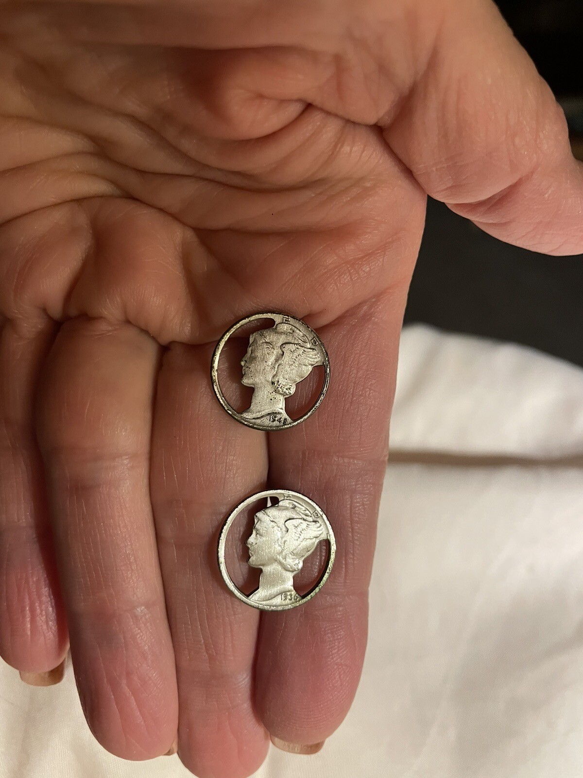 3 Pieces-1936,1942 Sterling Silver Mercury Dime Cut-O… - Gem