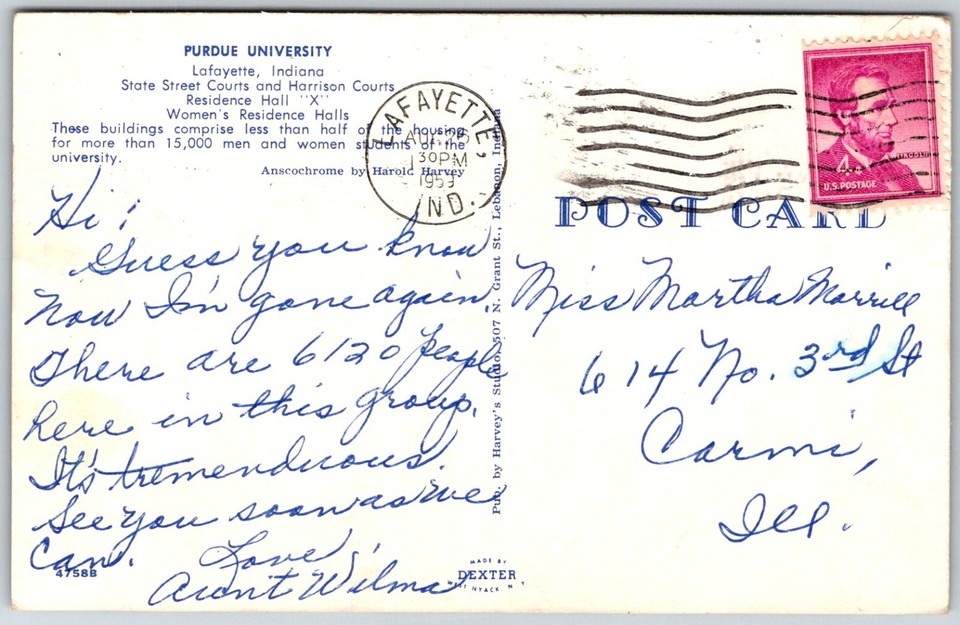 Postcard IN Lafayette Indiana Purdue University Aerial View Womens ...