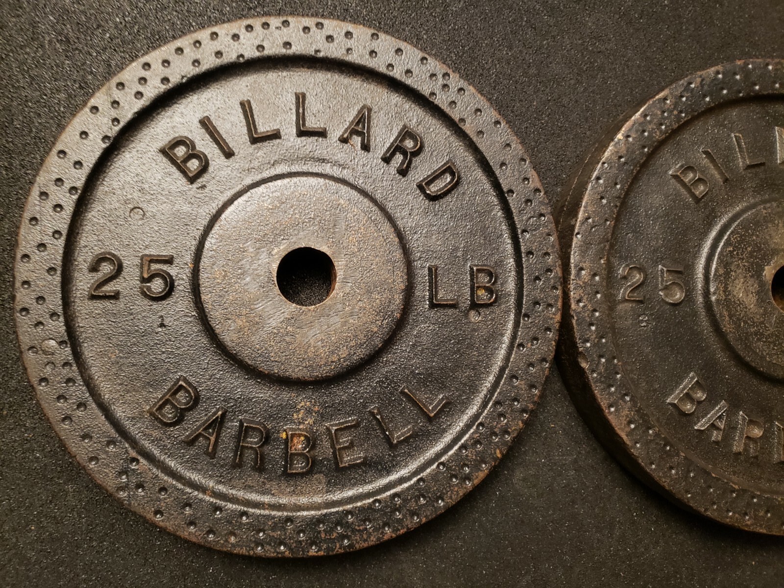 Vintage Billard Barbell 25lb PAIR Standard Size Weight Plates Thick ...