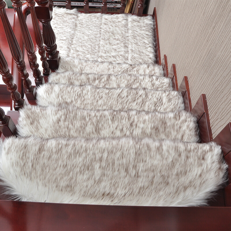 Faux Wool Stair Tread Carpet Mat Staircase Plush Non-slip Rug Pad ...