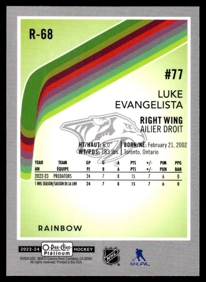 2023-24 O-Pee-Chee Platinum Retro - Rookies Rainbow Luke Evangelista ...