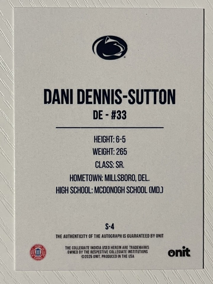 Dani Dennis-Sutton 2025 Onit Athlete Penn State Nittany Lions Silver ...