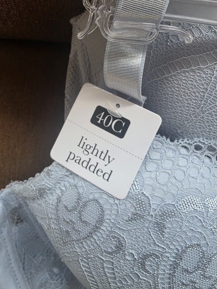 Rene Rofe Bra Beautiful Lace Lightly Padded Size 40C powder blue | eBay