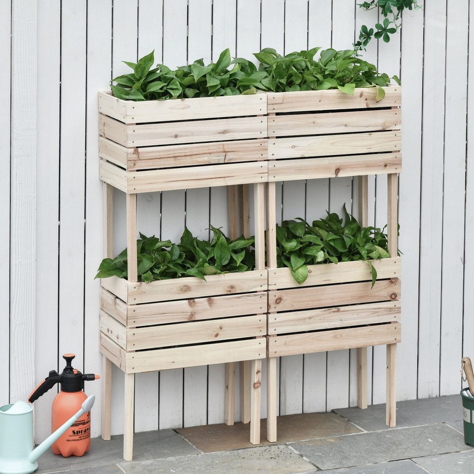 4PCS Wooden Raised Garden Beds Kit Elevated Outdoor Planter Box for ...