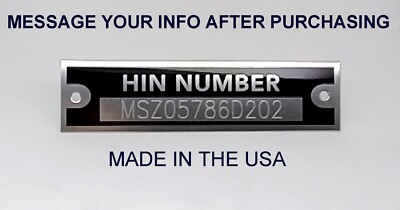 Engraved Premium Quality HIN HULL ID Number Tag Data Plate Boat Yacht ...