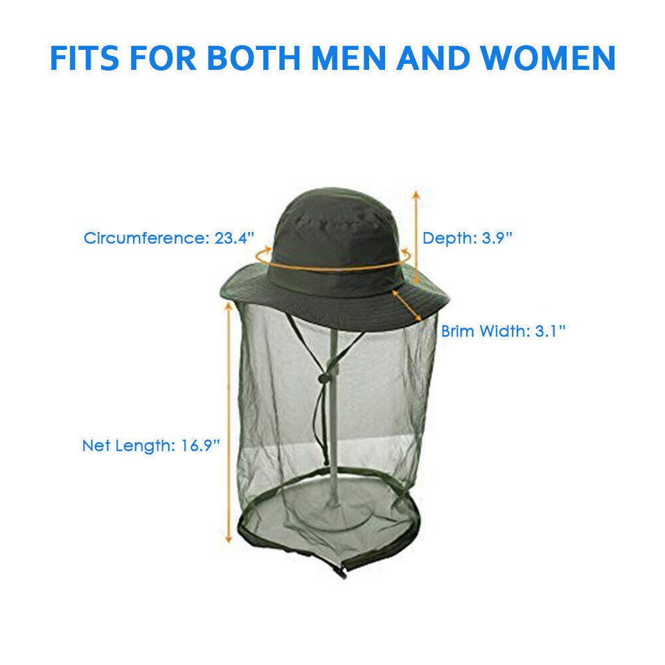 Unisex Mosquito Head Net Hat Bucket Sun Wide Brim Bug Cap Fishing ...