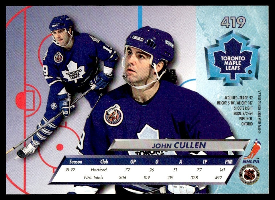 1992-93 Ultra John Cullen Toronto Maple Leafs #419 | eBay UK