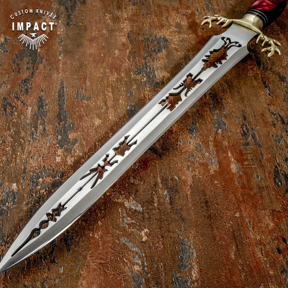 Impact Cutlery Rare Custom Fuller Art Dagger Knife, 3d Brass Stag Guard ...