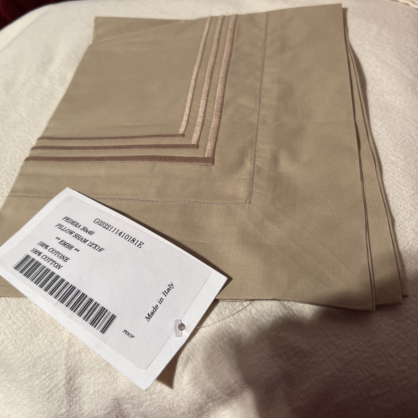 PRATESI 3 LINE LINES 1 BOUDOIR SHAM KHAKI DARK BEIGE EMBROIDERED ITALY ...