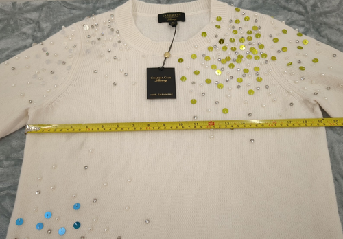 Charter Club Women's Cashmere Sequin Embellished Sweater, Ivory Sz-M ...