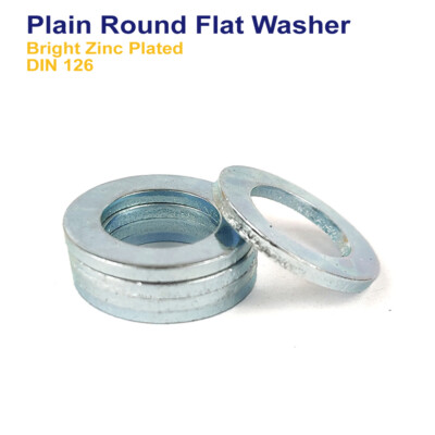PLAIN ROUND FLAT WASHERS BZP DIN 126 - M5 M6 M8 M10 M12 M14 M16 M20 M24 ...