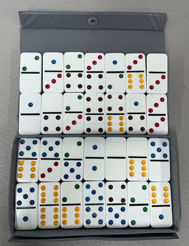 28 PIECE DOMINO SET BY CARDINAL DOMINOES WITH COLOR DOTS GRAY VINYL ...