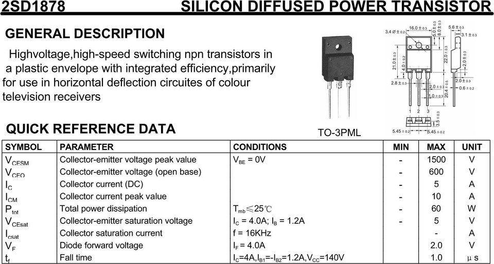 NPN Triple Diffused Planar Silicon Power Transistor 2SD1878 D1878 800V ...