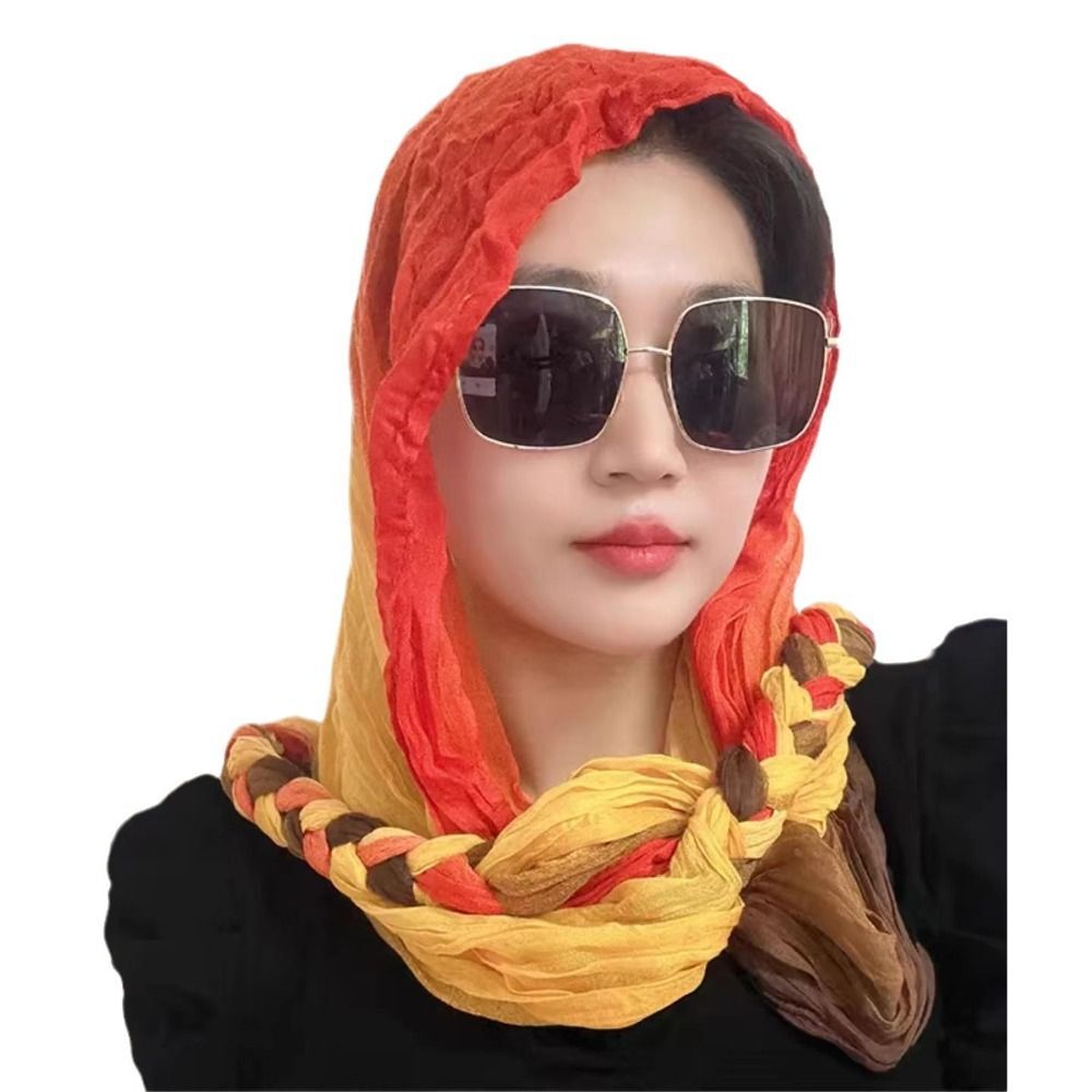 Cotton Linen Sunscreen Scarf Long Braid Head Scarf Baotou Hat Women ...