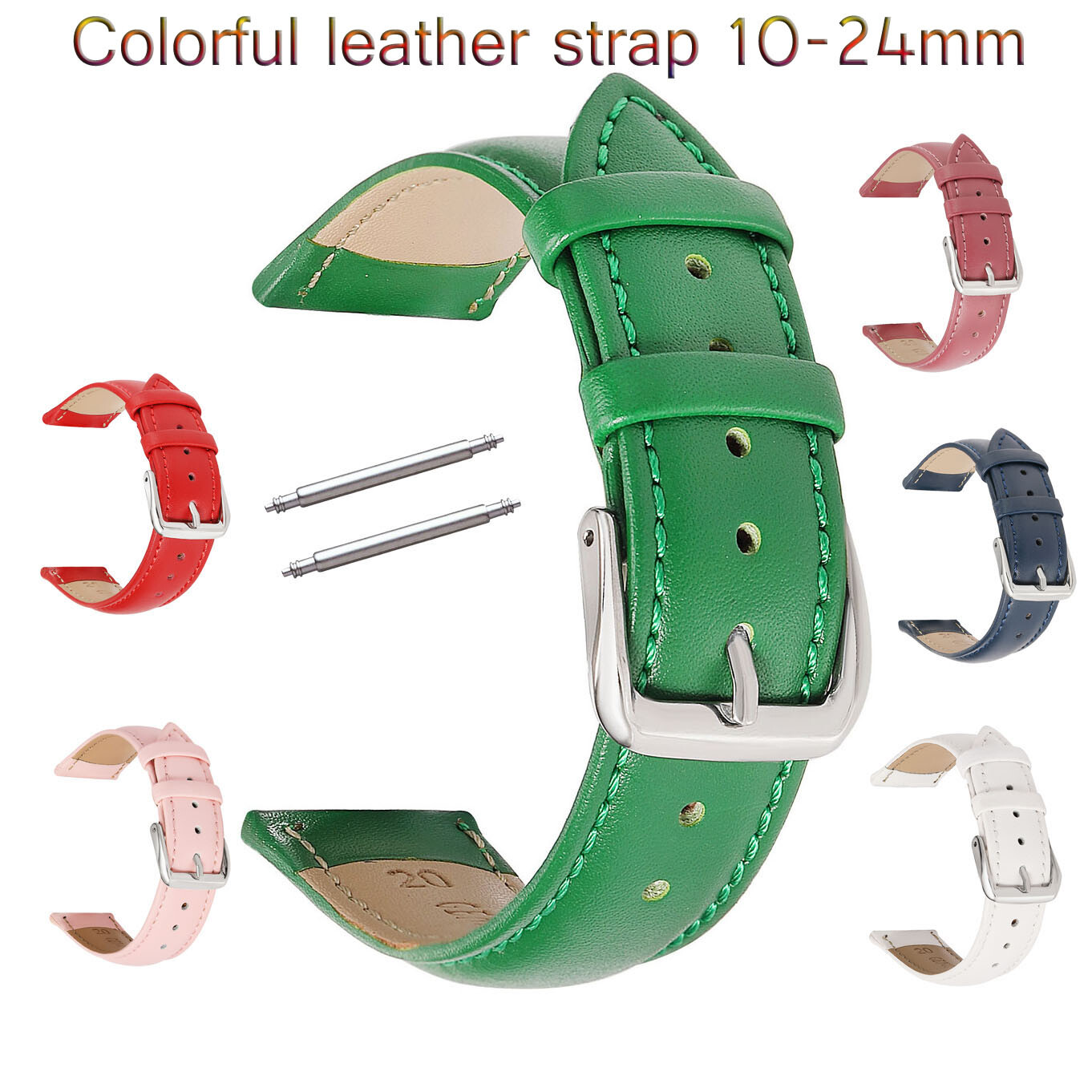 Colorful Cowhide Genuine Leather Watch Strap 12-20 22mm 24mm Wrist Band ...