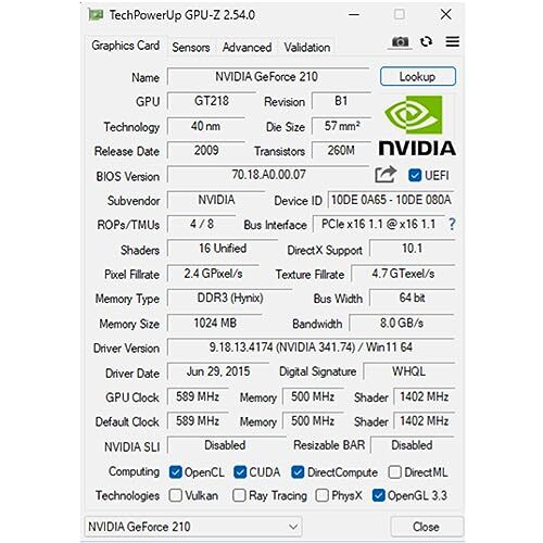 GT 210 1024 MB DDR3 Graphics Card,64 Bit,VGA,HDMI,Low Profile Computer ...