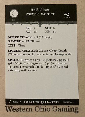 D&D Miniatures Half Giant-Psychic Warrior #17 STAT CARD ONLY USED ...
