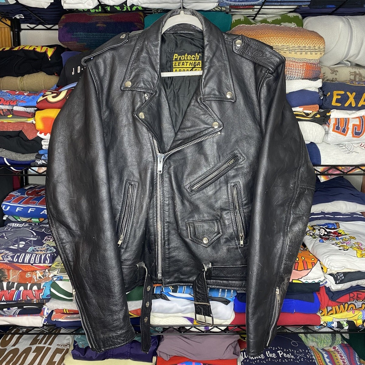 Vintage Protech Leather Apparel Black Biker Motorcycle Vintage Protech Leather Apparel Black Biker Motorcycle