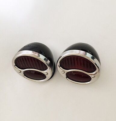 6 VOLT 1928-31 Ford Model A Tail Lights- Ribbed Lens, BLACK - S/S Bezel ...