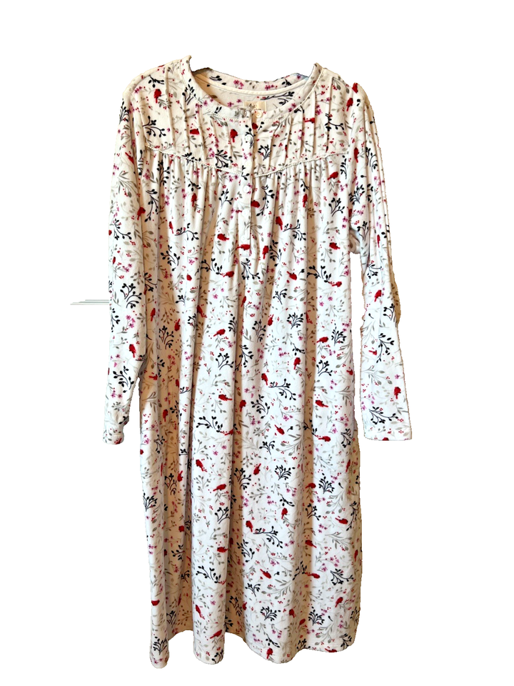 Aria Collection Nightgown Long Sleeve Soft Fleece Velour Red Cardinal ...