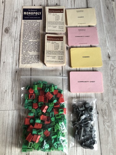 Bundle Of Vintage Monopoly Board Game Spare Parts Tokens Cards Houses ...
