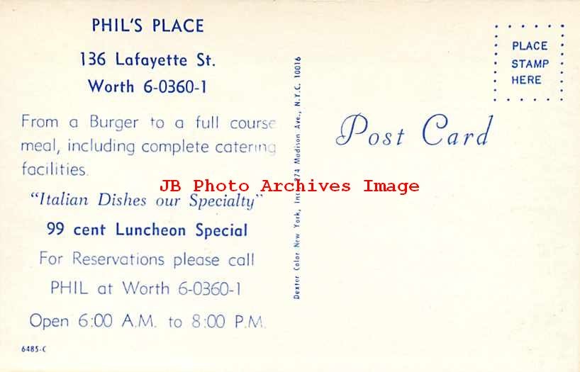 NY, New York City, Phil's Place Restaurant, Interior View, Dexter Color ...