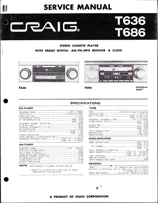 CRAIG T635, T686 STEREO CASS PLAY, PRESET DIGITA AM/FM/MPX RADIO ...