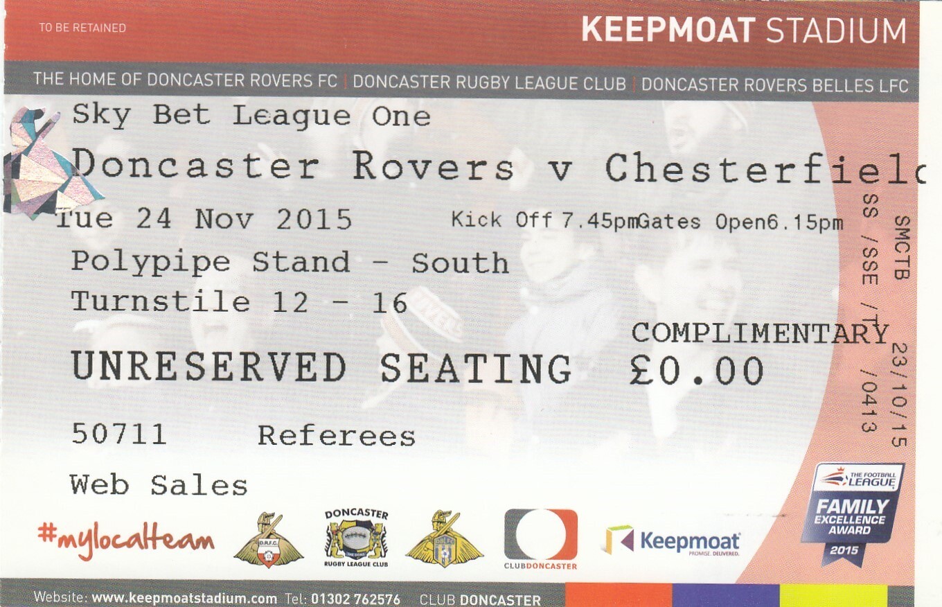 Ticket - Doncaster Rovers v Chesterfield 24.11.15 | eBay