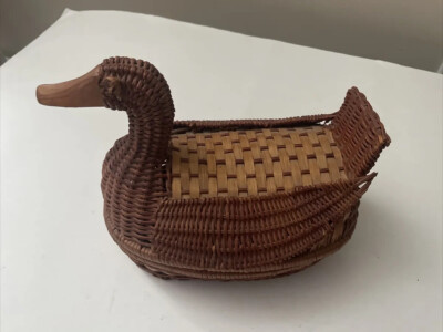 Handmade Basket Rattan Wicker Swan Goose Duck Bird Retro Vintage | eBay