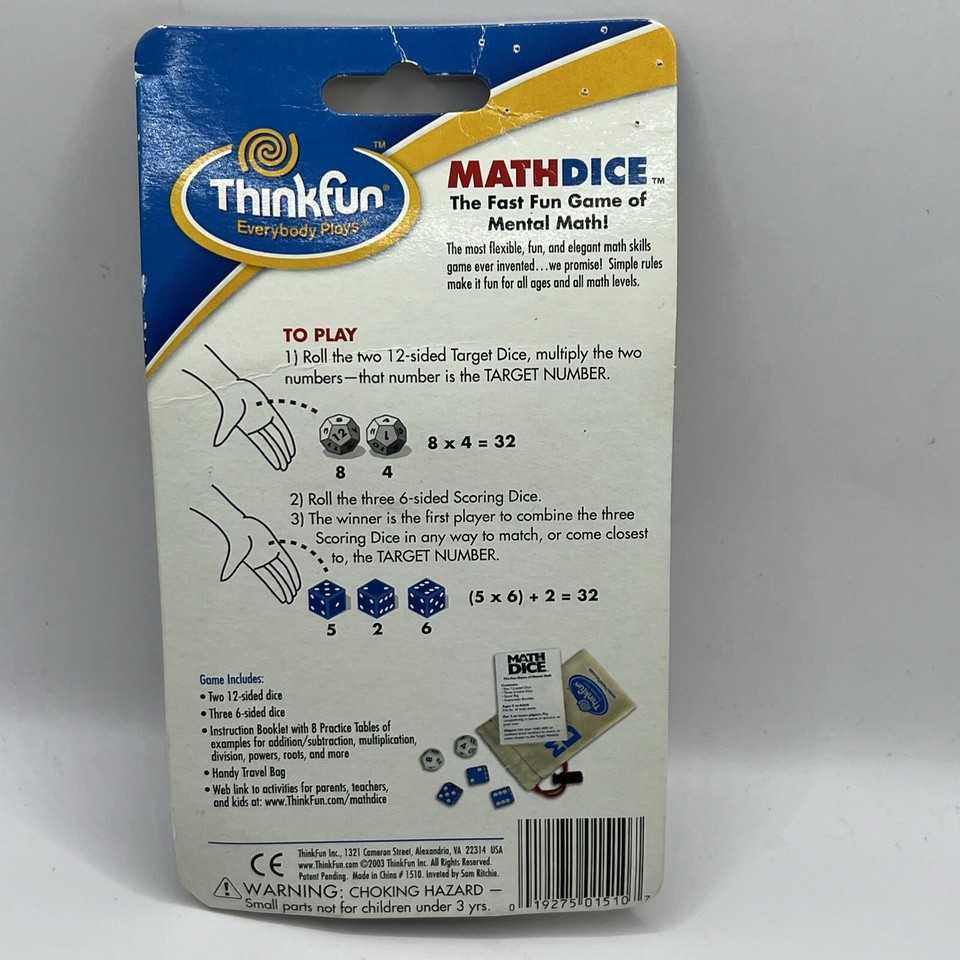 ThinkFun Math Dice Fun Game -Teaches Mental Math Skills -Kids Age 8 ...