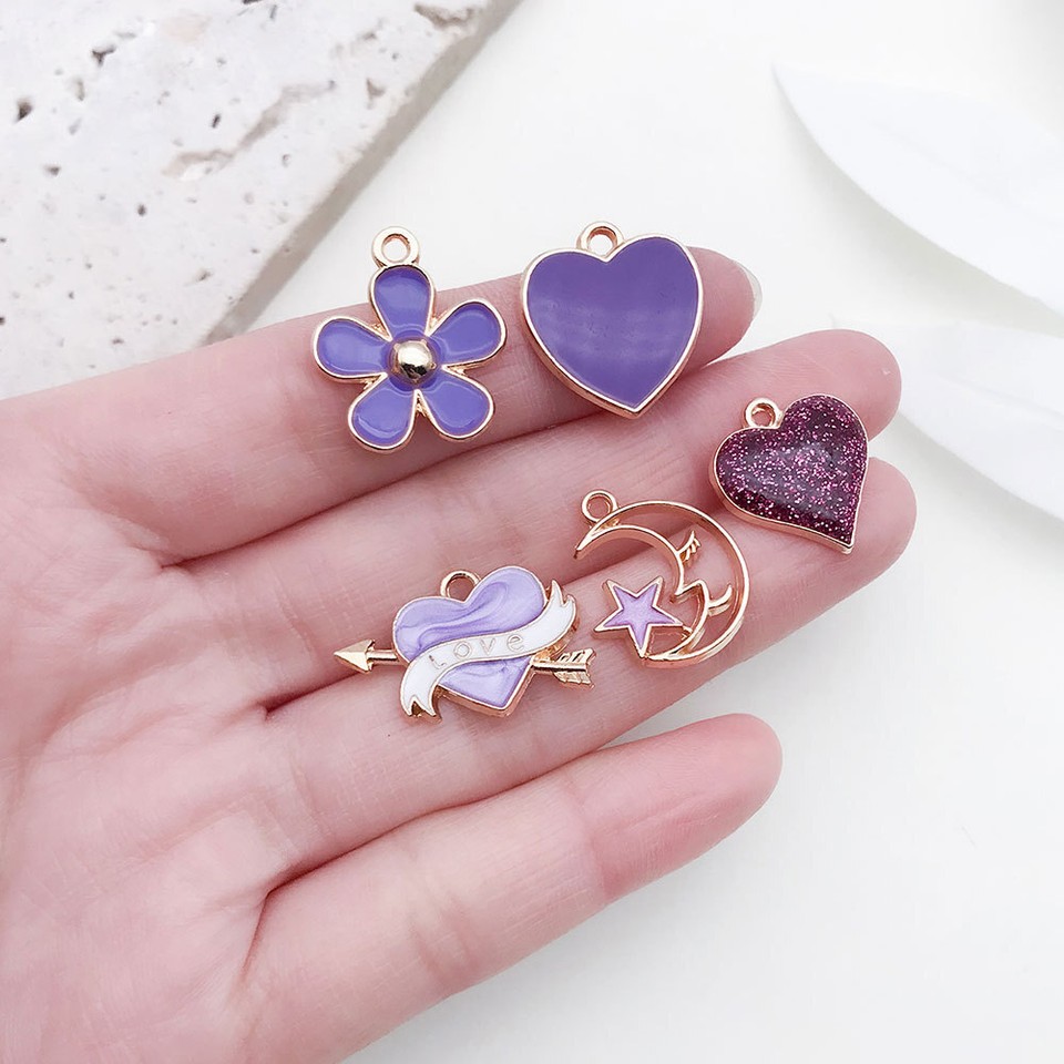 10pcs Purple Charms Enamel Pendant For Jewelry Making Handmade Necklace ...