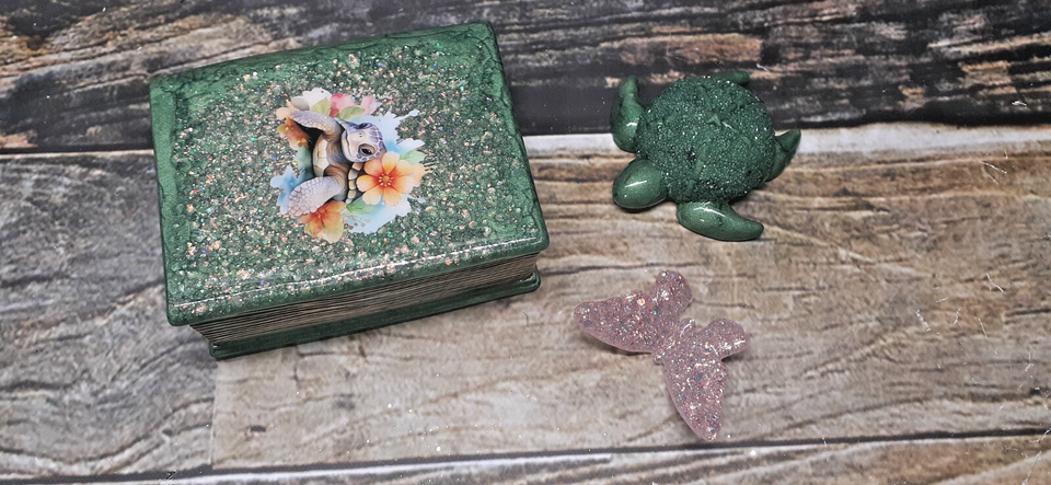 turtle storage box handmade with resin extra pink glitter butterfly ...
