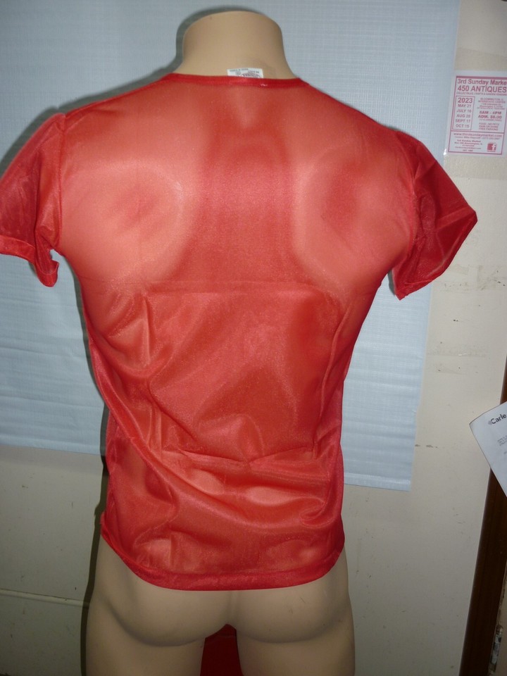 JOHNNIE OWENS RED MUSCLE SHIRT SHEER SMALL VTG. NYLON | eBay
