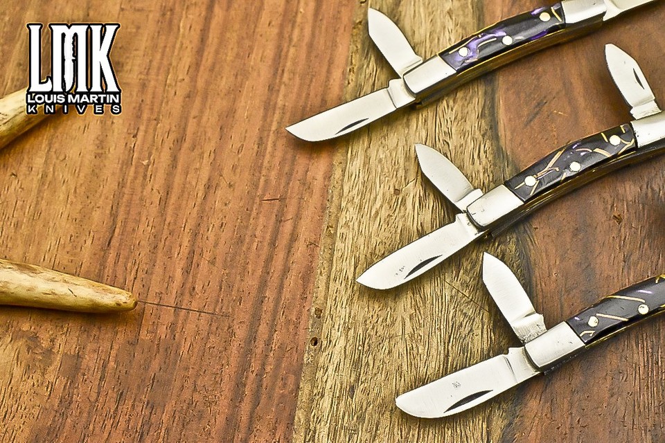 LMK Hand Crafted D2 Tool Steel Dual Blade Folding Knife Corain Lot of 3 ...