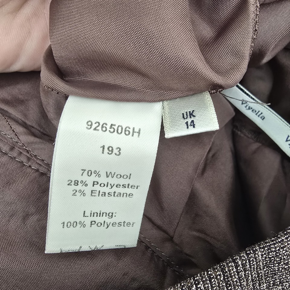 Viyella Women's Smart Brown 70% Wool Check Trousers Size UK 14 Petite ...