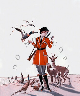 ANTIQUE HUNTING REPRO 8X10 PHOTO PRINT WOMAN HUNTER RABBIT PHEASANT ...