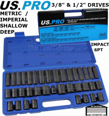 US PRO Tools 37pc 6pt Metric / Imperial SAE Impact Sockets Set, Socket ...