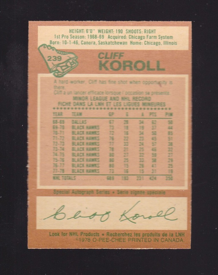 1978-79 O-Pee-Chee Cliff Koroll #239 Chicago Blackhawks | eBay