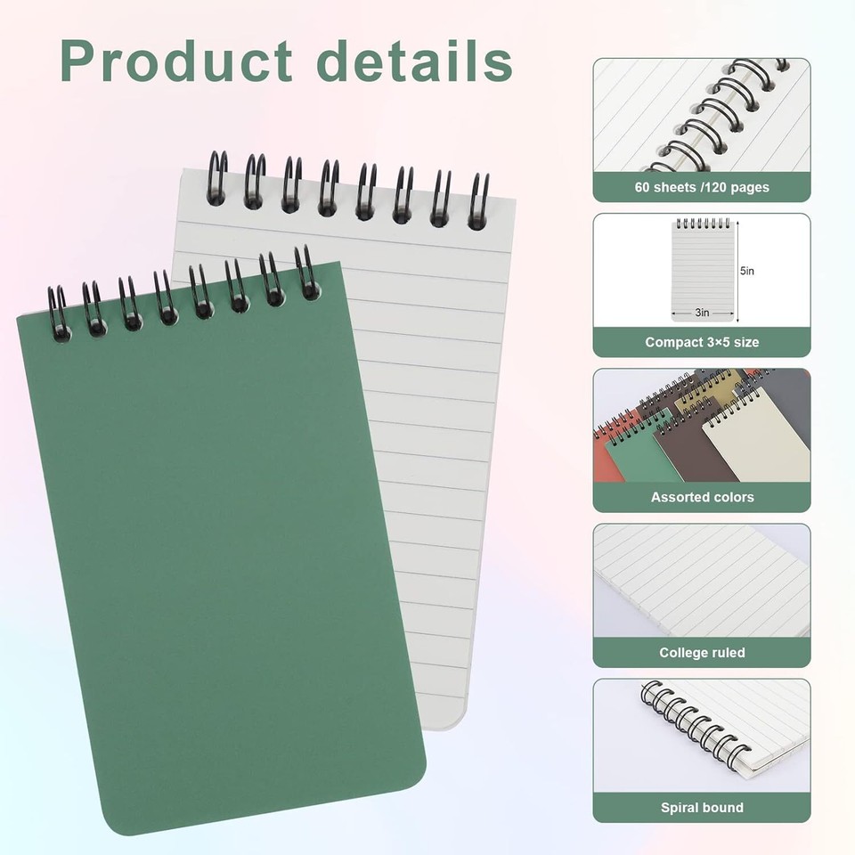 16 Pack Pocket Notebooks Mini Spiral Notebook Memo Pads 3x5 Small ...